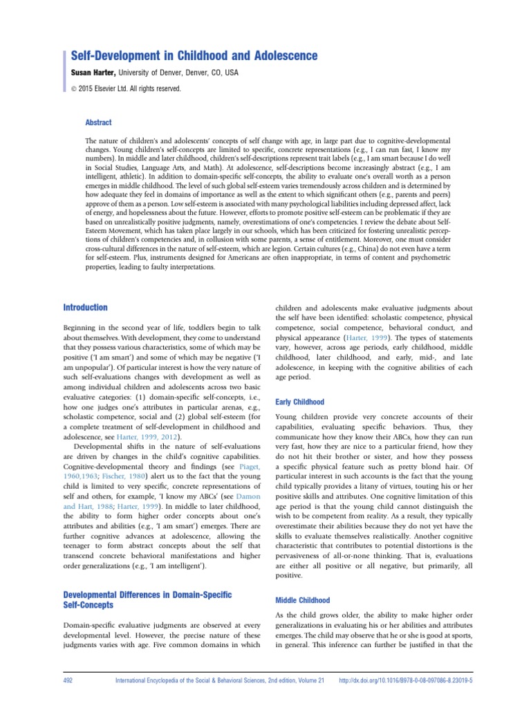 Self-Development in Childhood and Adolescence: Susan Harter, University ...