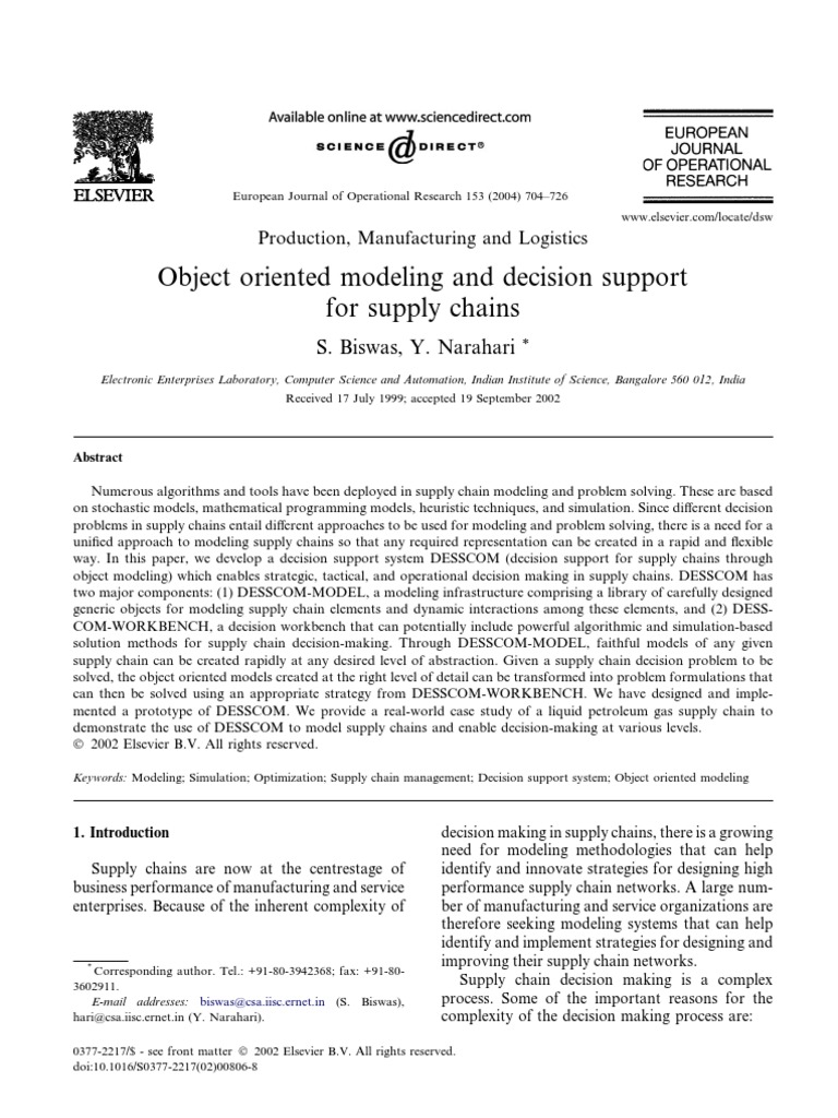 Object Oriented Modeling And Decision Support Pdf Supply Chain Object Computer Science 0589