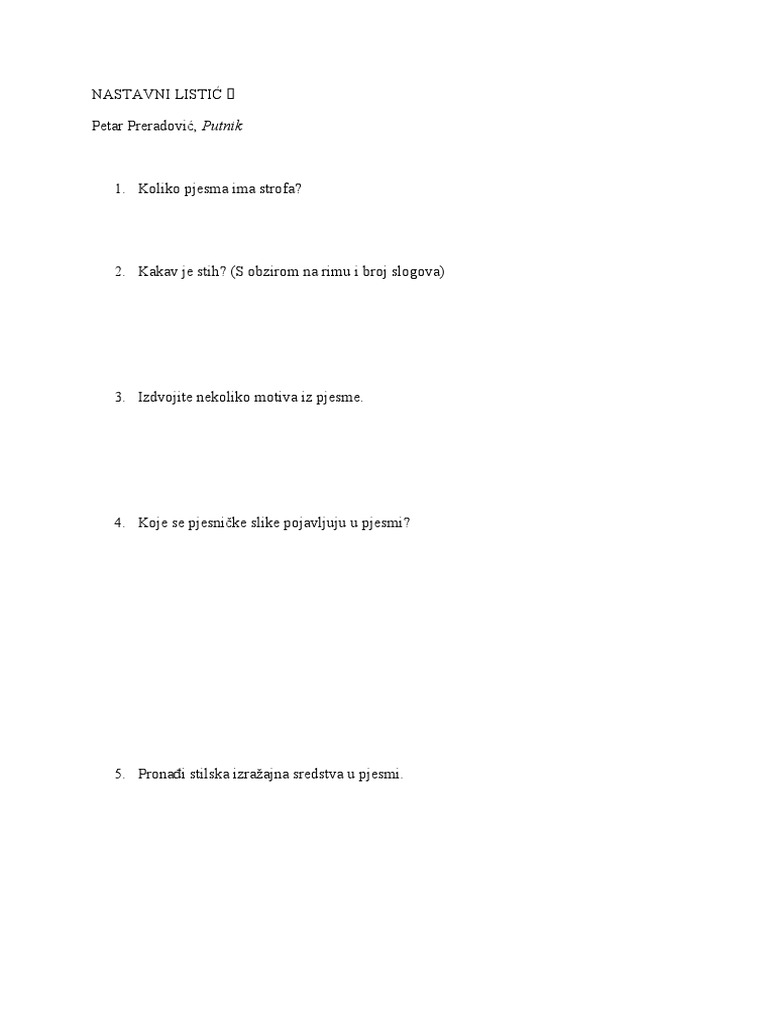 Nastavni Listić | PDF