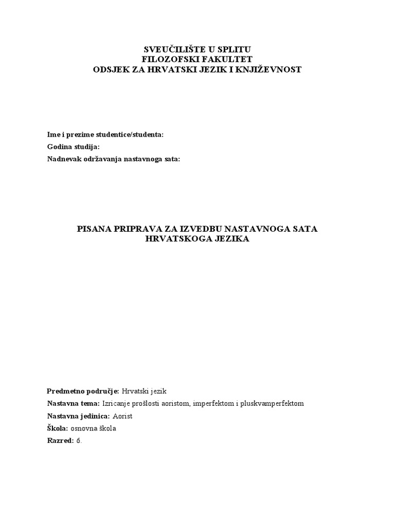 Primjer Priprave-Aorist-Novi Obrazac | PDF