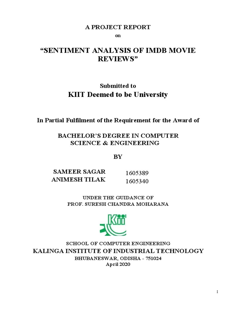 "Sentiment Analysis of Imdb Movie Reviews": A Project Report | Download Free PDF | Statistical ...