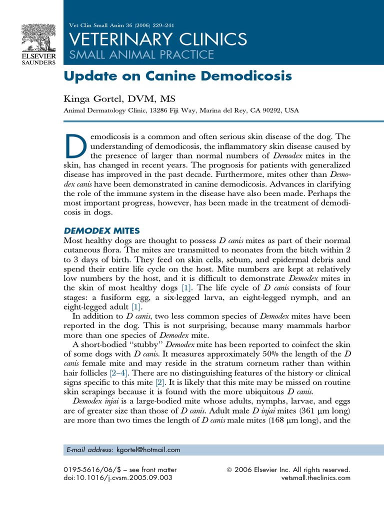 Veterinary Clinics: Update On Canine Demodicosis | PDF | Dose ...