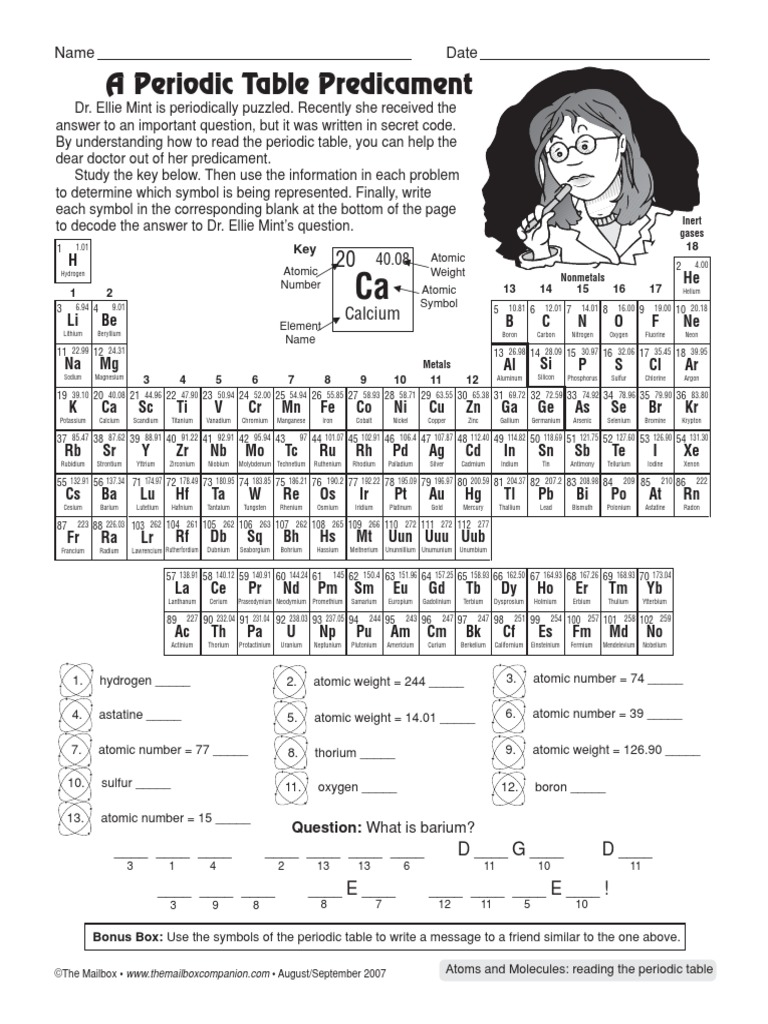 Science Worksheet Periodic Table | PDF | Sets Of Chemical Elements ...