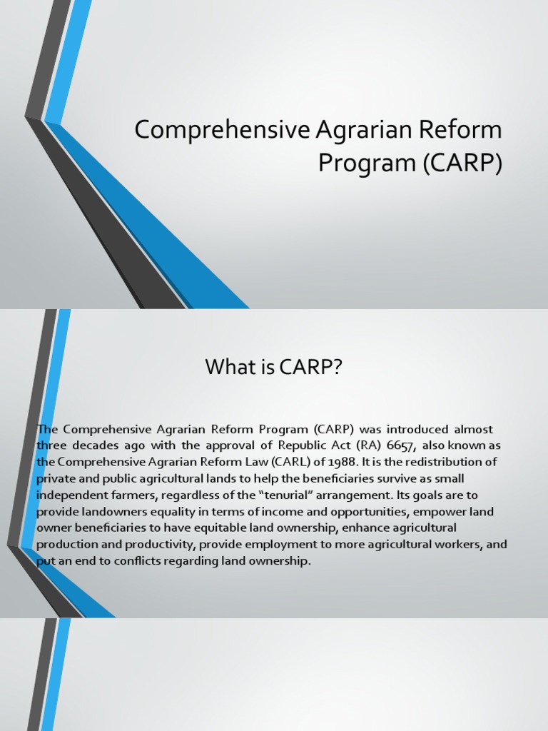 Comprehensive Agrarian Reform Program (CARP) | PDF | Agriculture ...