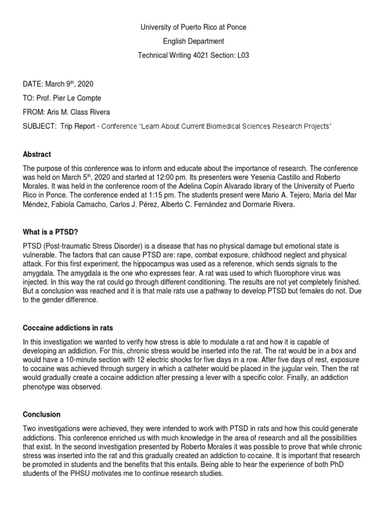 Trip Report For Technical Writing PDF | PDF | Posttraumatic Stress ...