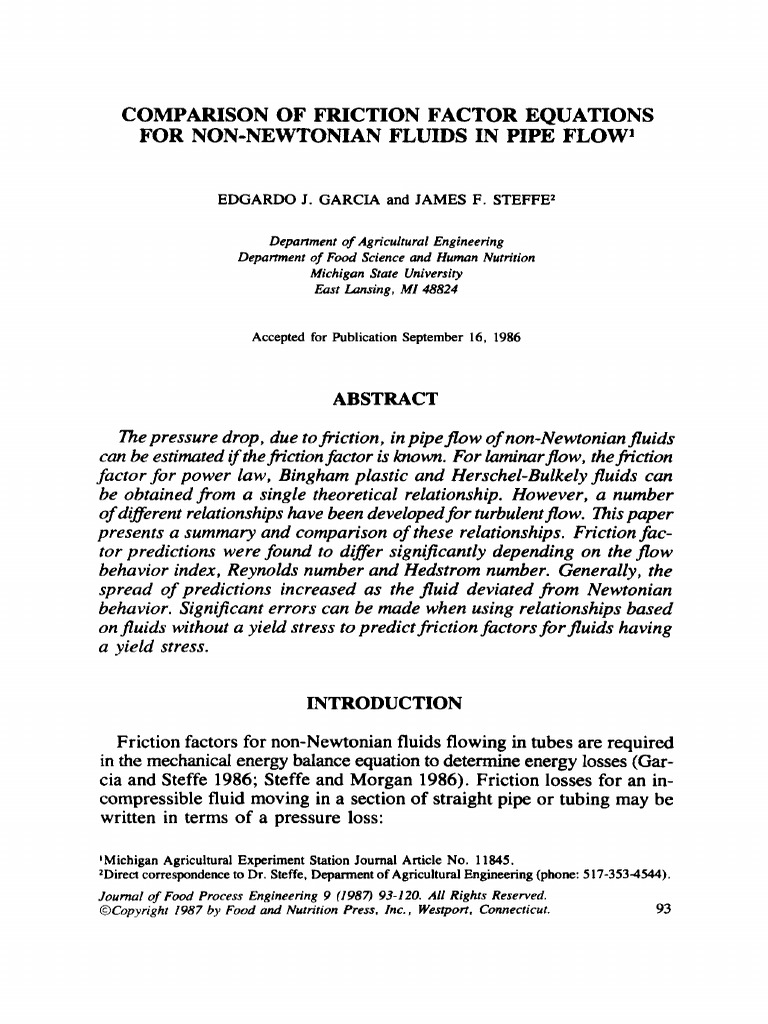 Comparison of Friction Factor Equations For Non-Newtonian Fluids in A ...