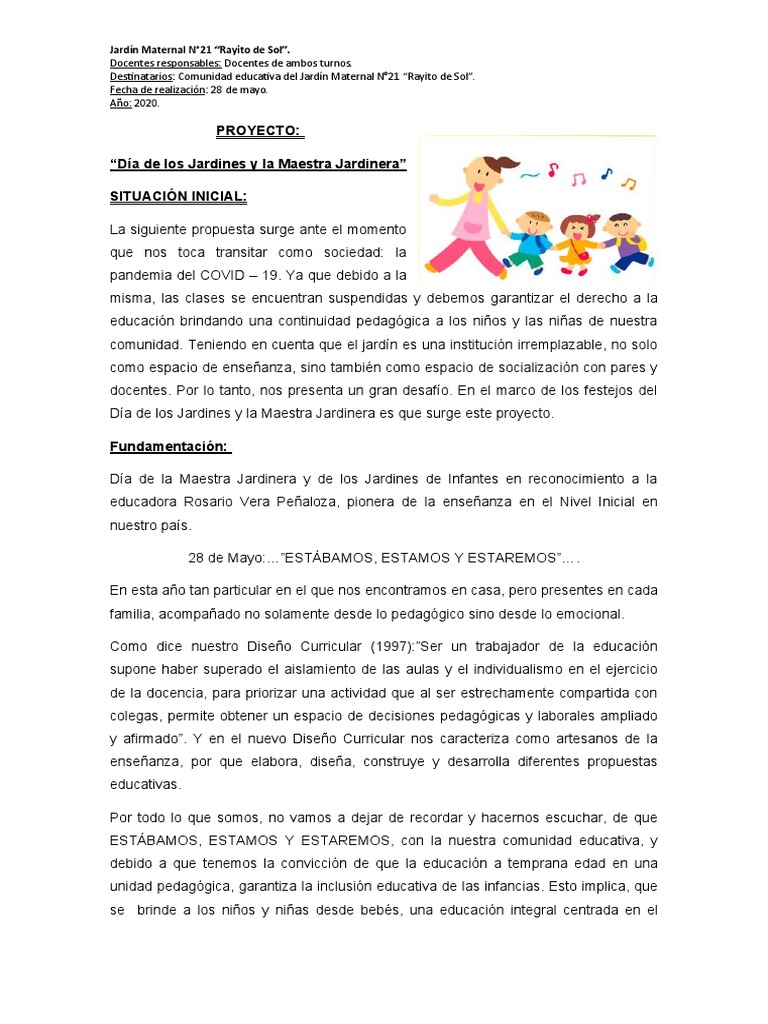 Proyecto Día de los Jardines 2020 | PDF | Educación de la primera ...