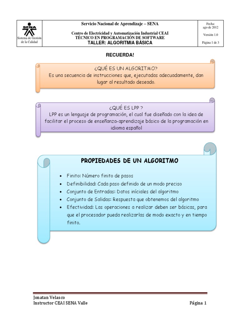 Taller Algoritmia Básica | PDF | Algoritmos | Programación de computadoras