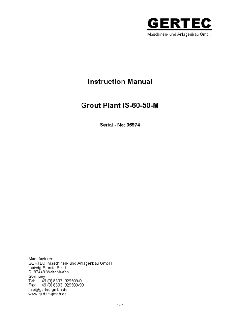 Gertec Grout Pump 36974 | PDF | Pump | Valve