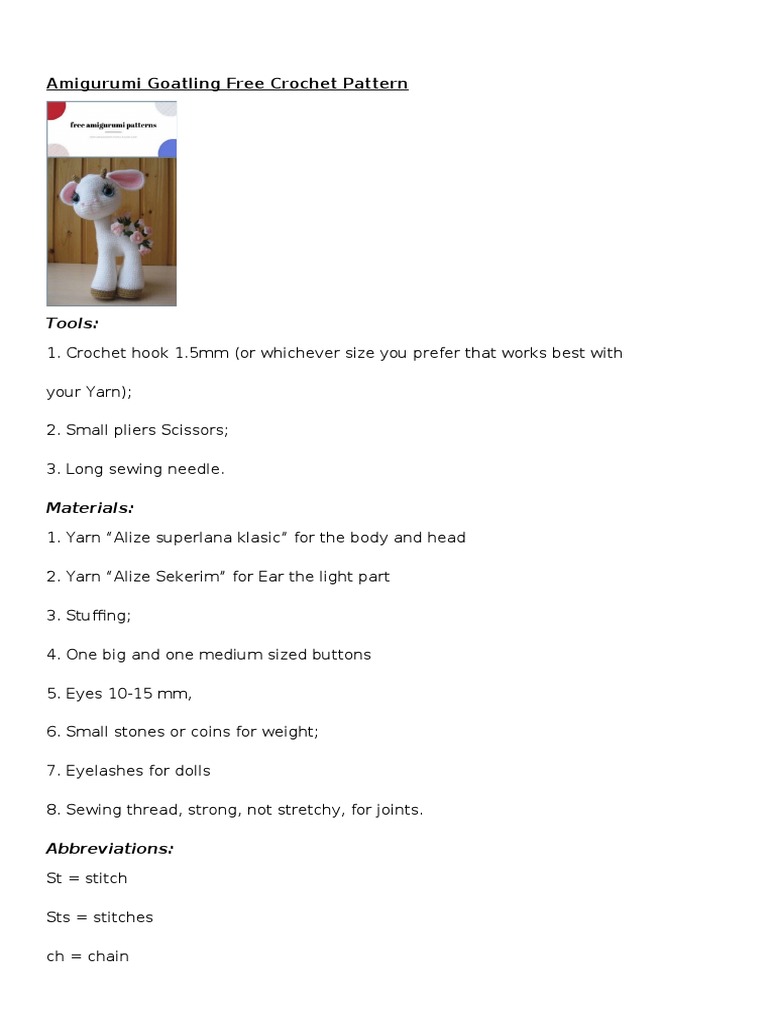 Free Amigurumi Goatling Pattern PDF | PDF | Amigurumi | Crochet