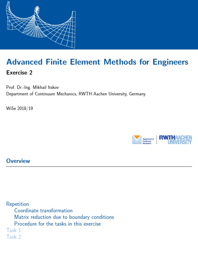 Advanced Finite Element Methods For Engineers: Exercise 2 | PDF ...