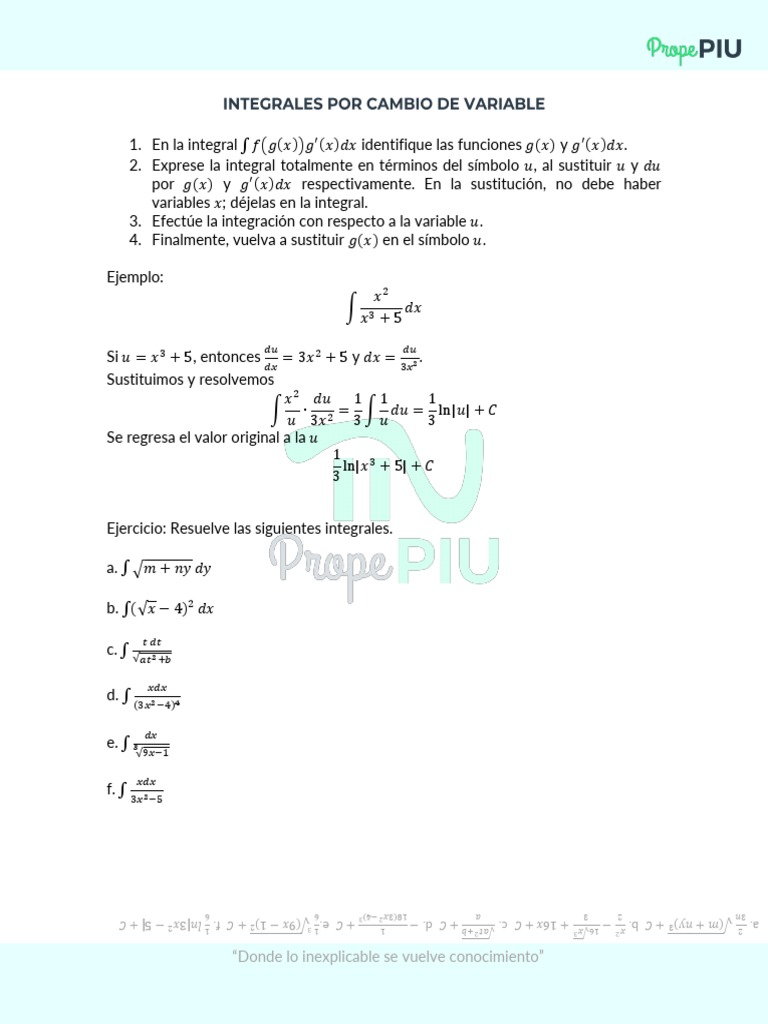 Integrales Por Cambio de Variable | PDF