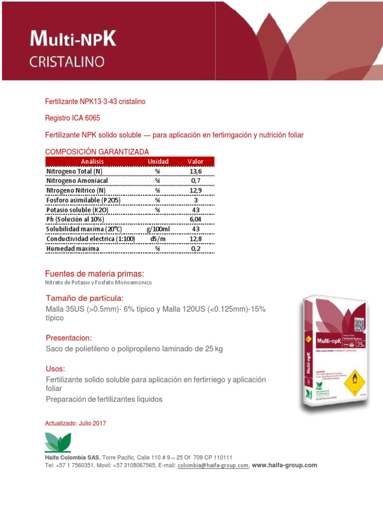 MULTI-NPK 13-3-43 Colombia | PDF