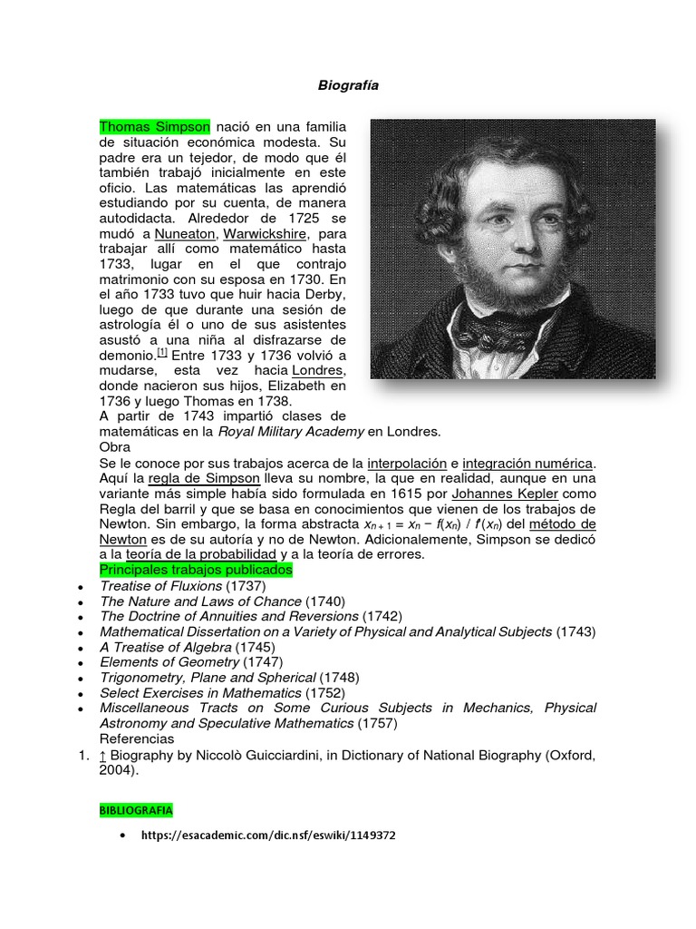 Biografía de Thomas Simpson, matemático | PDF
