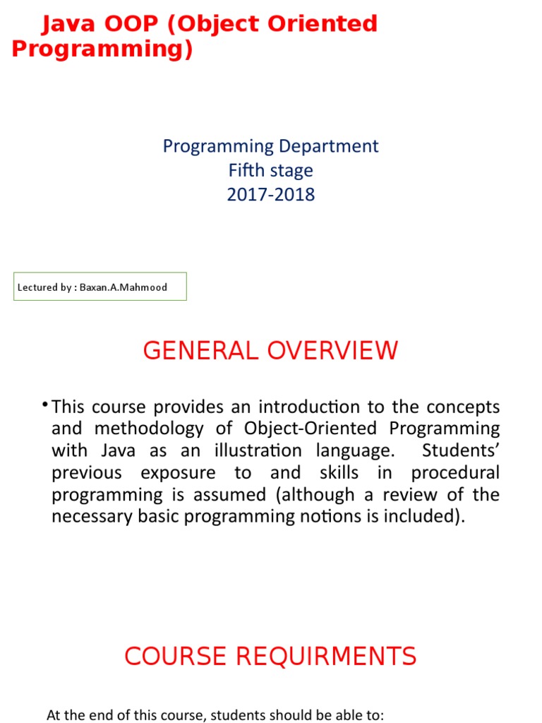 Java Oop Object Oriented Programming Programming Department Fifth 3198