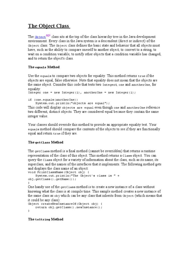 The Object Class Pdf Class Computer Programming Method Computer Programming