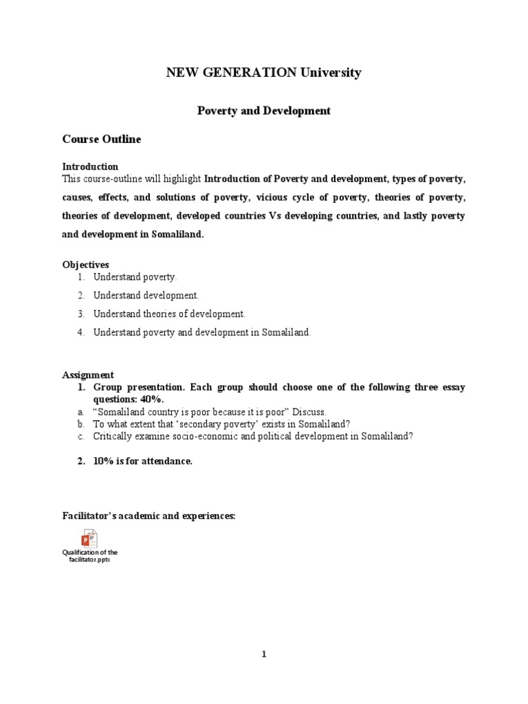 Courseoutline For Poverty and Development | PDF | Poverty | Poverty & Homelessness