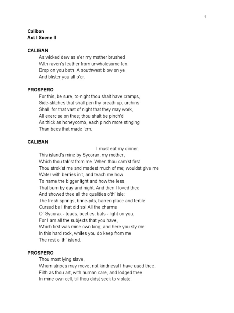 Caliban Act I Scene II Caliban | PDF | Poetry