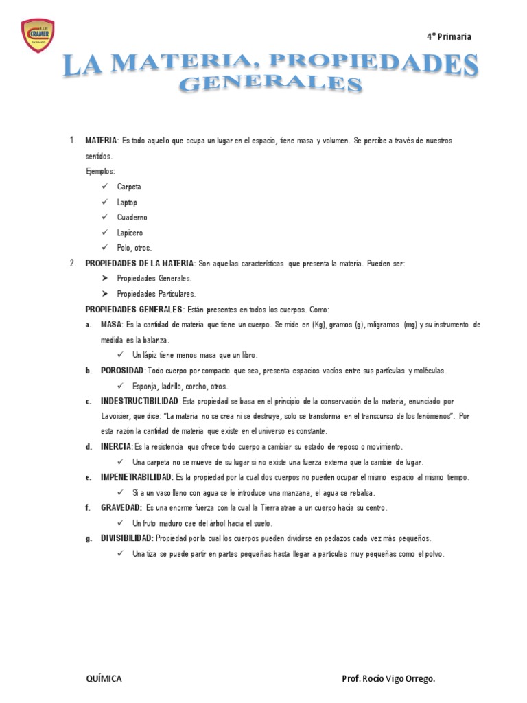 Cuaderno y Ficha 4° Materia Propied Generales | PDF | Importar | Masa