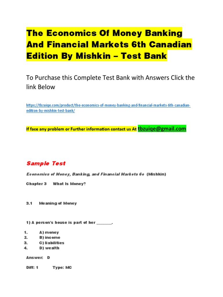 The Economics of Money Banking and Financial Markets 6th Canadian ...
