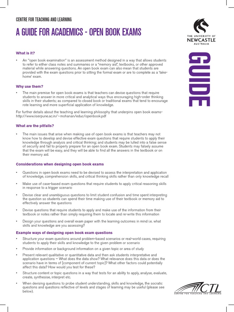 A Guide For Academics - Open Book Exams: Centre For Teaching and ...
