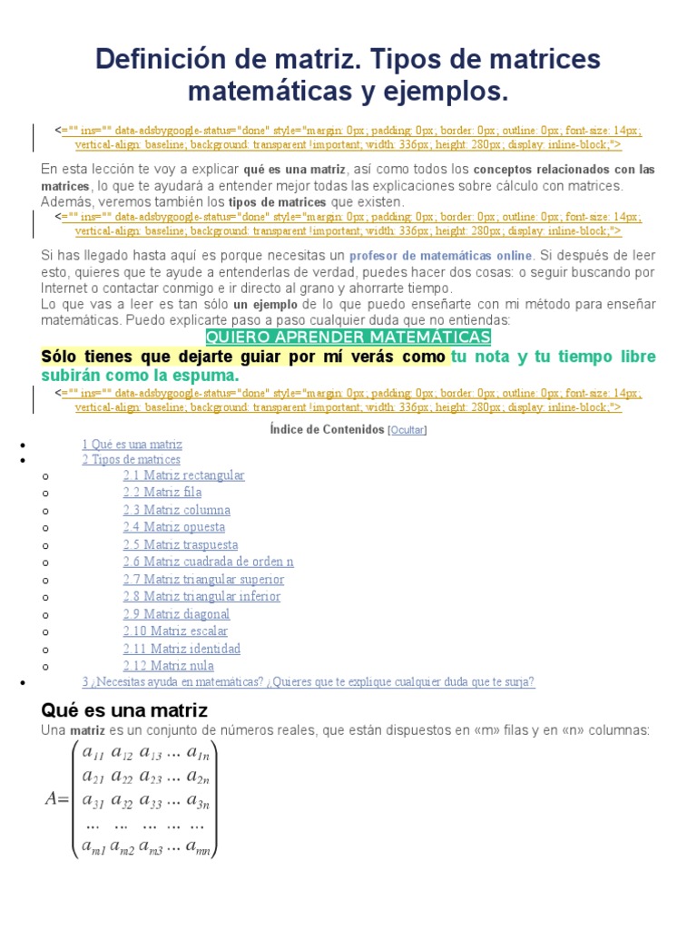 Definición de Matriz | PDF | Matriz (Matemáticas) | Elipse