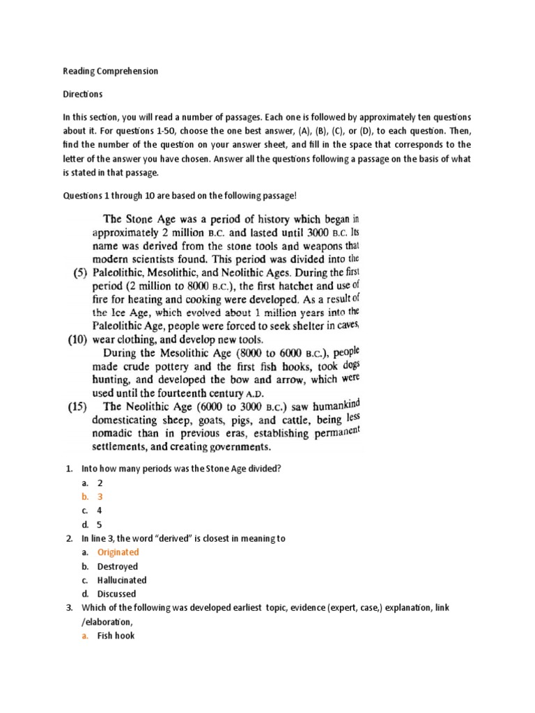 TOEFL Reading Comprehension Practice | PDF | Stone Age | Meat