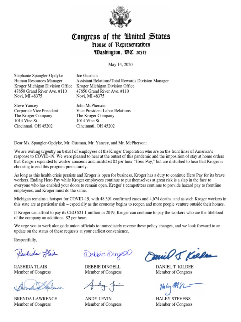 Letter To Kroger | PDF | Labor | Economies