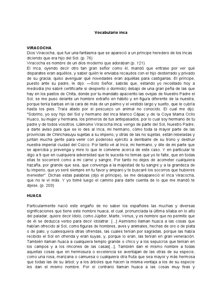 Vocabulario Inca | PDF | Imperio Inca | Perú
