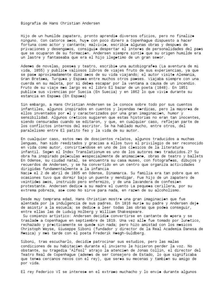 Biografia de Hans Christian Andersen | Descargar gratis PDF | Hans Christian Andersen