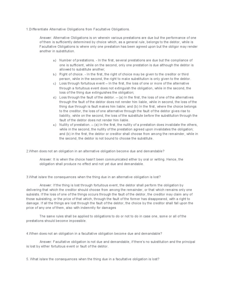 Alternative and Facultative Obligation | PDF | Law Of Obligations ...