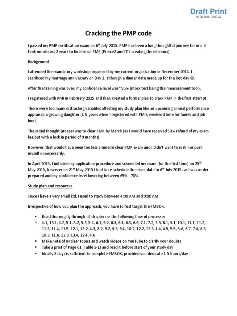 Cracking The PMP Code: Draft Print | PDF | Project Management ...