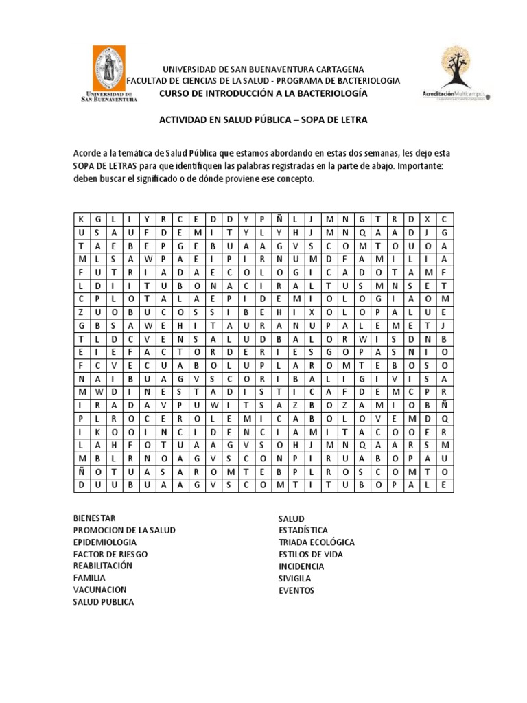 Sopa de Letra Actividad | PDF | Ciencias de la Salud | Medicina