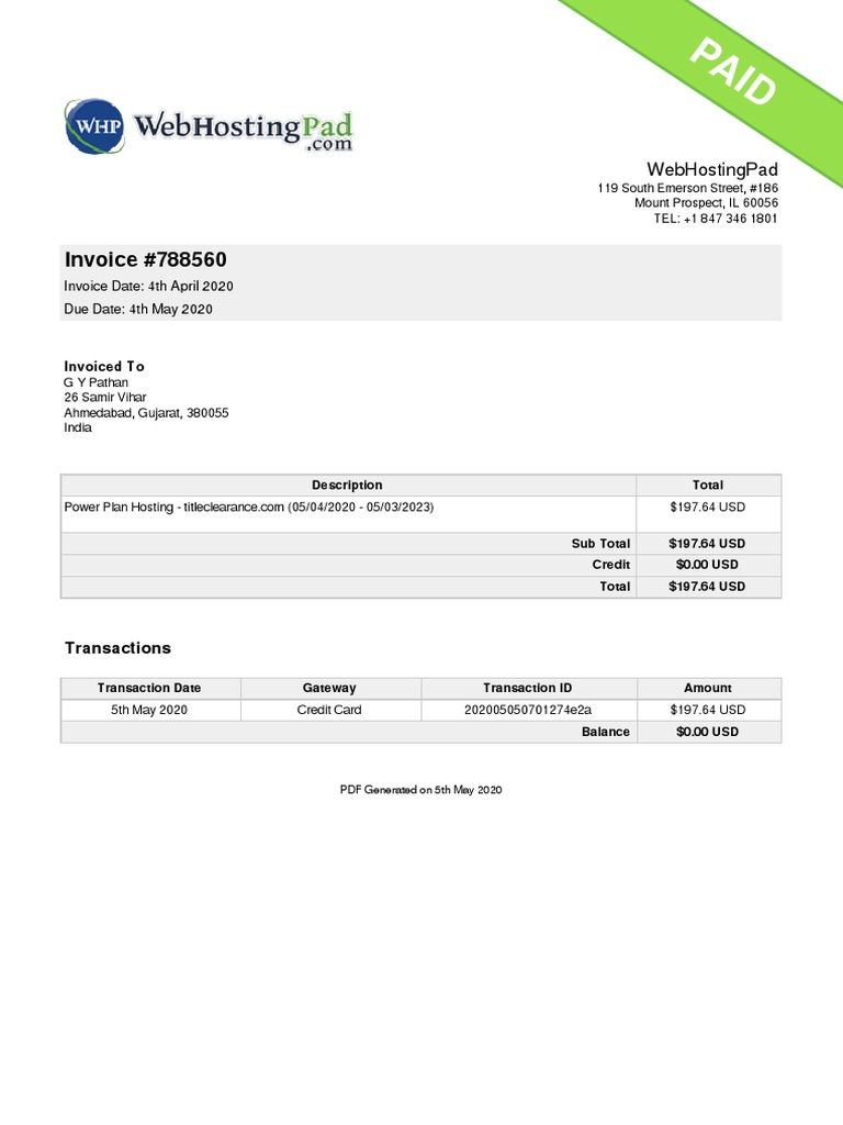Three Year Web Hosting Invoice for titleclearance.com Domain | PDF ...