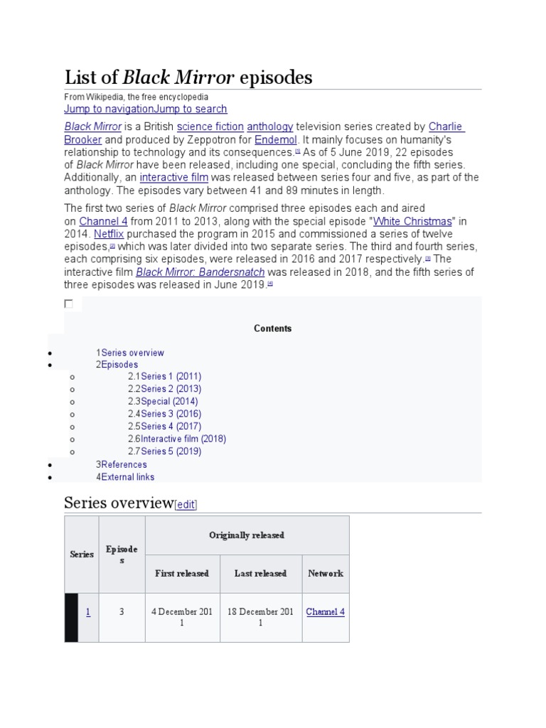 List of Black Mirror Episodes: Series Overview | PDF | Works ...