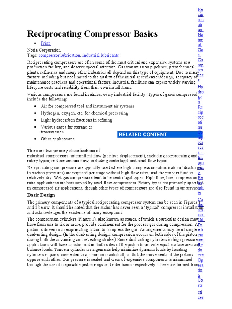 Reciprocating Compressor Basics | PDF | Cylinder (Engine) | Piston