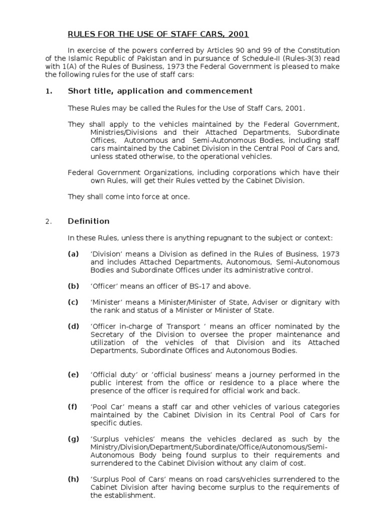 Draft Staff Car Rules | PDF | Cabinet (Government) | Car
