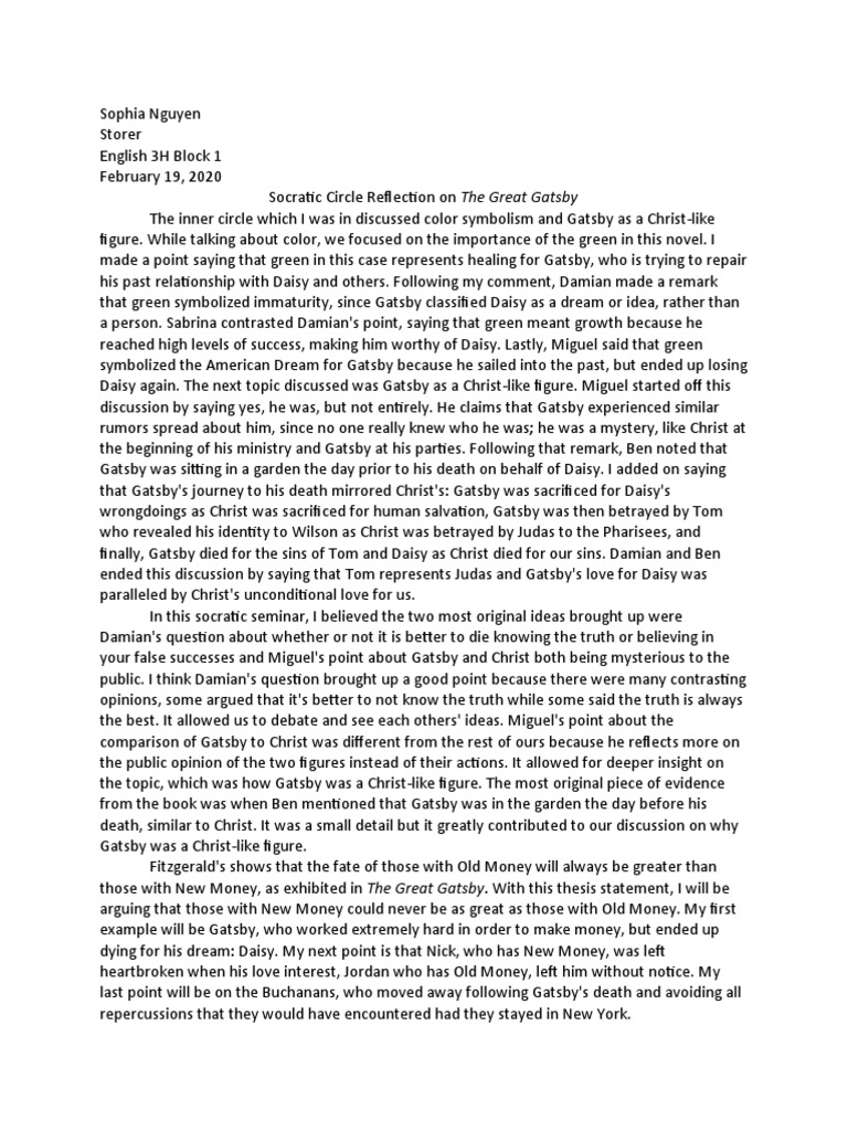 Socratic Seminar TGG | PDF | The Great Gatsby | Jesus