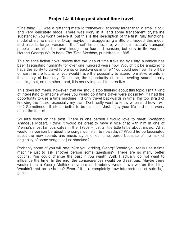 Project 4: A Blog Post About Time Travel | PDF | Time Travel | Time