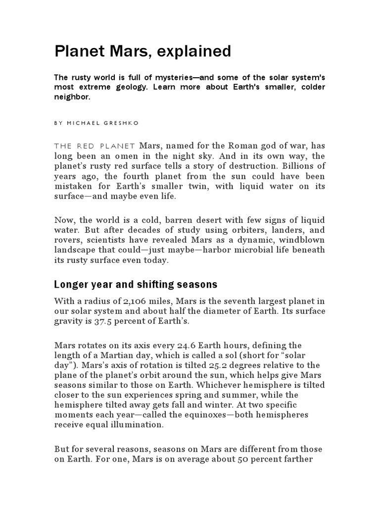 Mars, explained | PDF | Mars | Exploration Of Mars