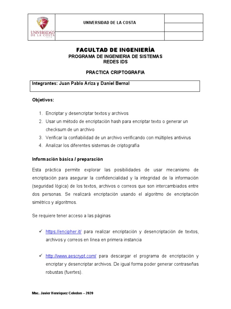 Actividad Criptografia | PDF | Cifrado | Clave (criptografía)