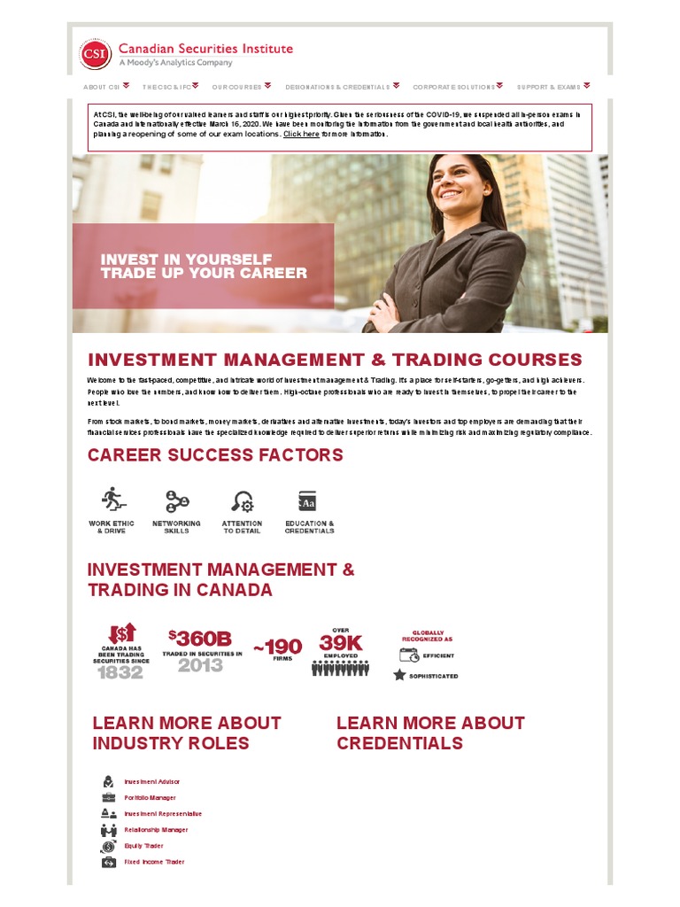Investment Management & Trading Courses - Canadian Securities Institute ...