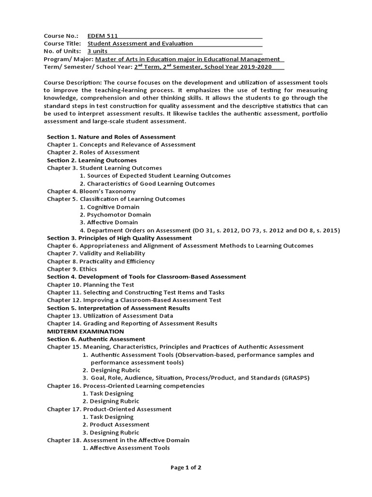 Course Outline EDEM 511 | PDF | Educational Assessment | Rubric (Academic)
