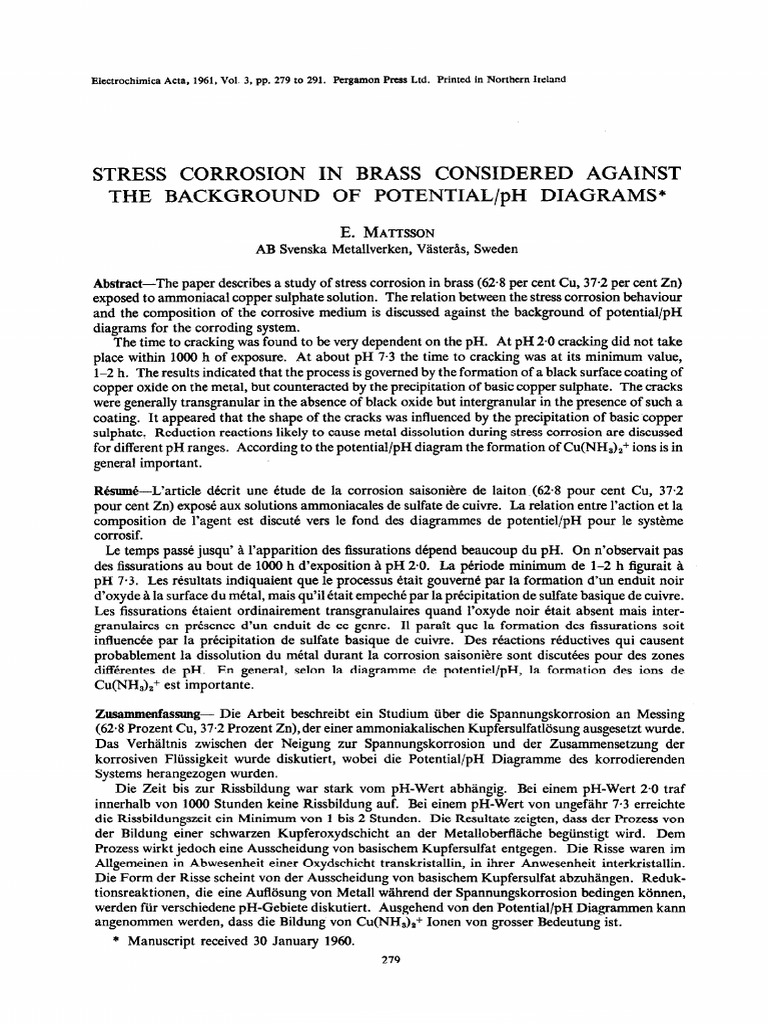 Stress Corrosion in Brass Considered Against The Background of ...