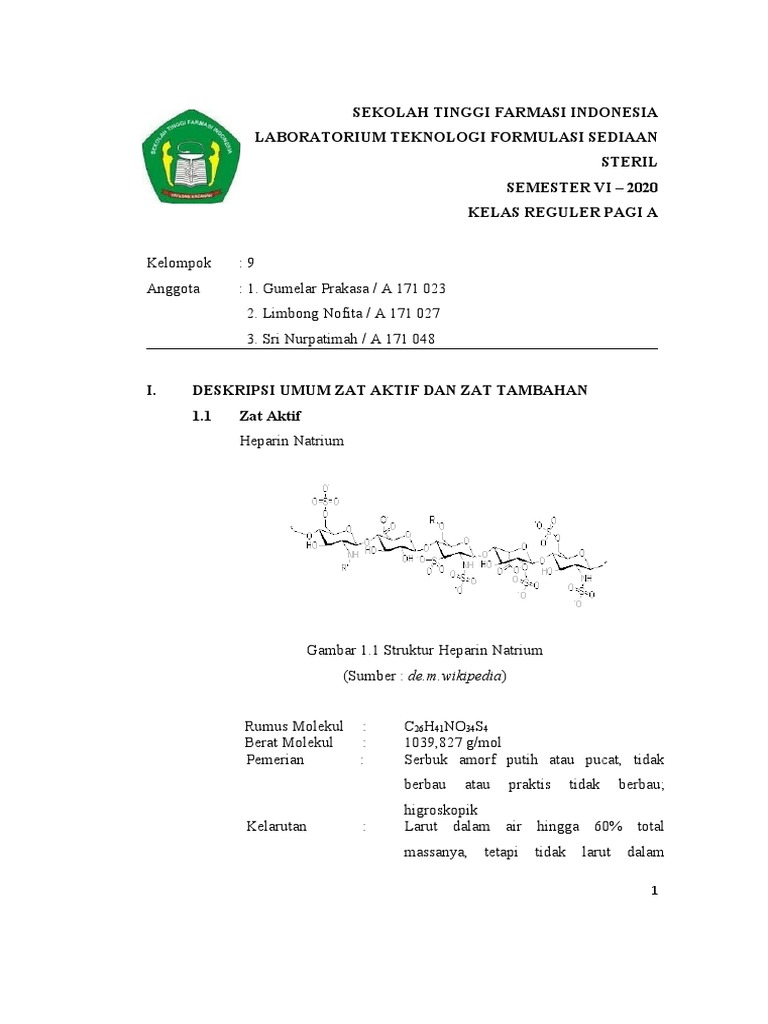 Heparin Injeksi - Kelompok 9 - Reguler Pagi A | PDF