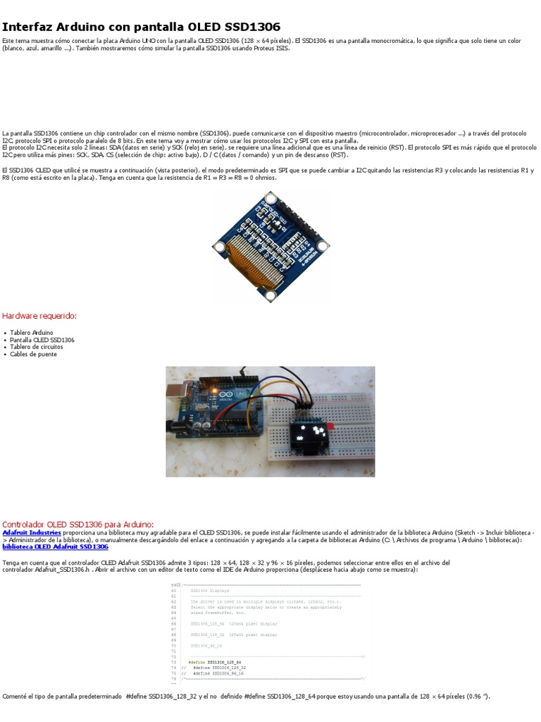 Interfaz Arduino Con Pantalla OLED SSD1306 - Proyectos Simples | PDF | Arduino | Bienes ...