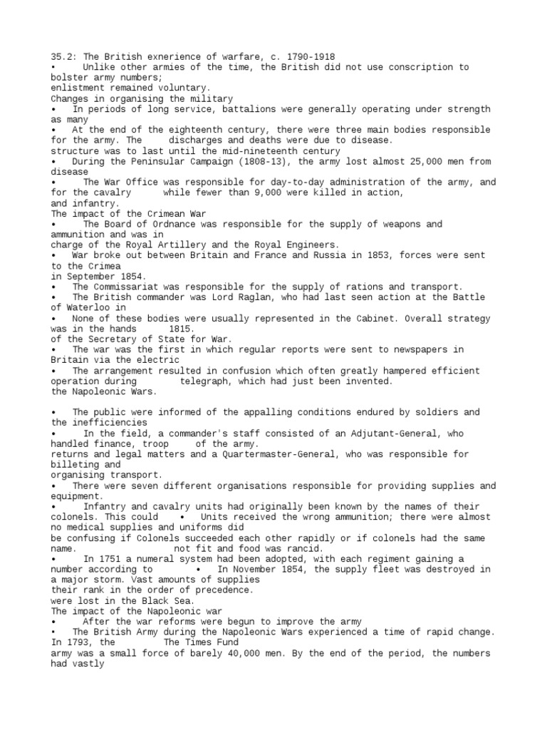 A Level Paper 3 The British Experience of Warfare | PDF | Crimean War ...