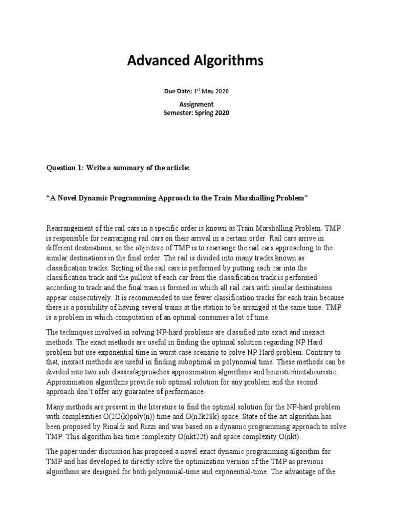 New Assig Advanced Algorithms | PDF | Computational Complexity Theory | Time Complexity