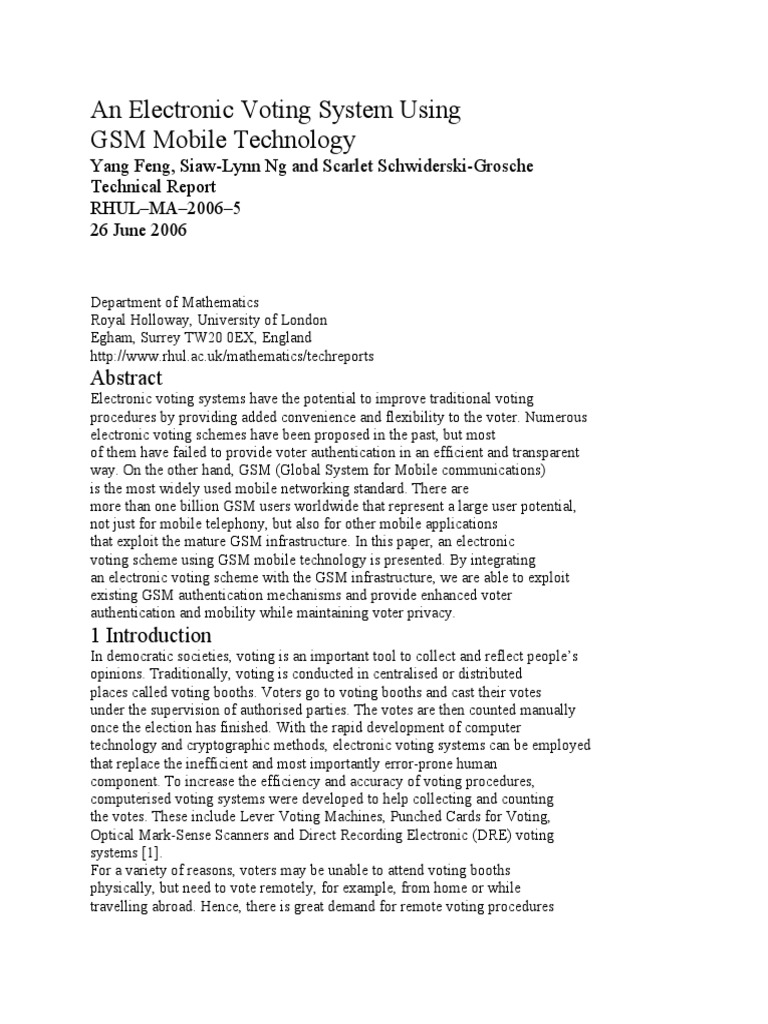 An Electronic Voting System Using Gsm Mobile Technology Royal Holloway Pdf Secure
