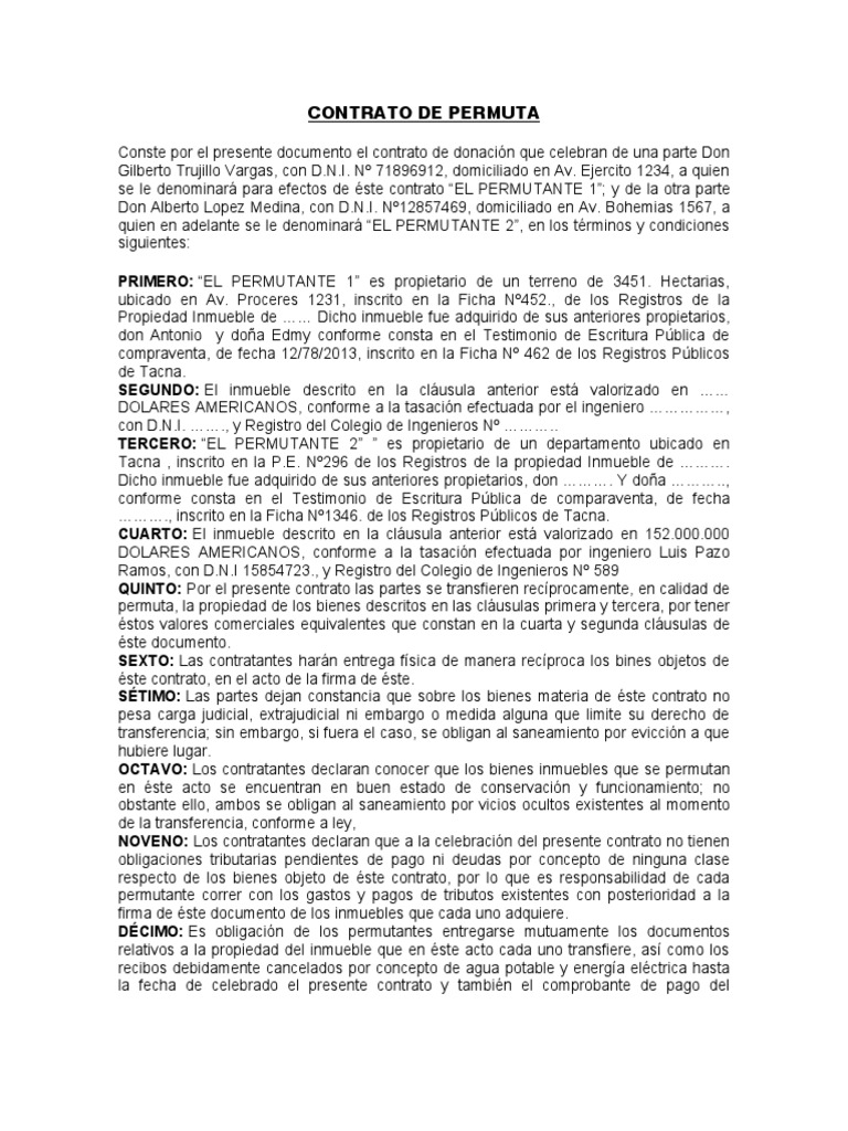 Contrato de Permuta | PDF | Gobierno